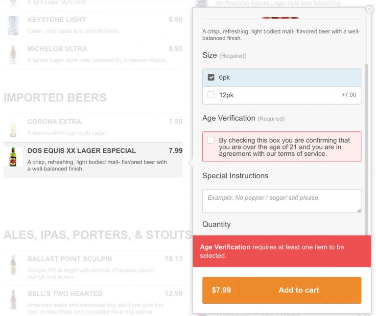 Disclaimers for alcohol sales & other special terms – FoodBooking